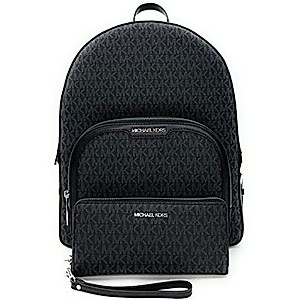 Michael Kors Jaycee Large Backpack School Bag Bundled JST Continental Wristlet Wallet (Black Signature)