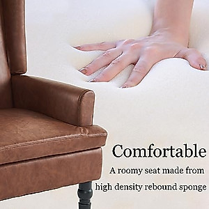 LOVSPATIO Faux Leather Accent Chair, Mid-Century Upholstered Living Room Chairs, Comfy Single Recliner Sofa with Arm and Wood Legs for Bedroom Waiting Room Office - Brown