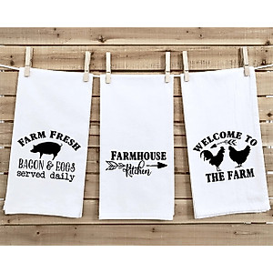 Set of 3 Farmhouse Style Flour Sack Towels Kitchen Hand Tea Dish Towel Rustic Black White Gift for Farmer Dad Mom Men Women Wife Husband Family
