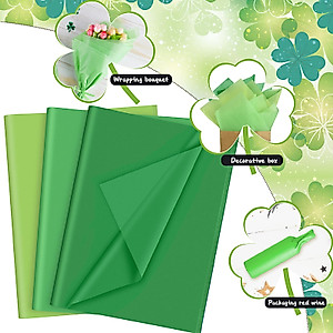 PLULON 60 Sheets Saint Patrick's Day Green Tissue Paper, Gift Wrapping Paper for DIY Gift Wrapping Birthday Wedding Holiday Paper Flower（Green）