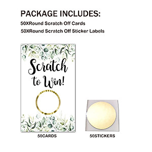 50 Greenery Scratch Off Game Cards, Greenery Lottery Tickets, Activities For Bridal Shower Activity, Baby Shower Raffle Ticket Reveal to Win Event Prizes.