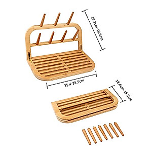 MEUHIIS Bamboo Baby Bottle Drying Rack Space Saving,Travel Baby Bottle Rack Dryer Holder Portable Countertop Bottle Dryer Rack Organizer,Bamboo Drying Rack for Bottles,Cups,Pacifiers and Accessories