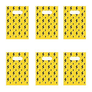 PIBIPAID 50PCS Lightning Bolt Party Favors Plastic Goodie Bags-Lightning Bolt Shape Supplies Bags for Flash Weather Birthday Decorations