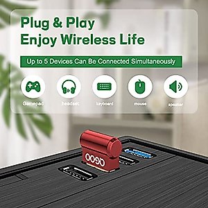 USB Bluetooth Adapter for PC - QGOO Bluetooth Dongle 5.3 EDR, Wireless Bluetooth Receiver for Desktop Computer Laptop Bluetooth Windows 8.1/10/11（red-013）