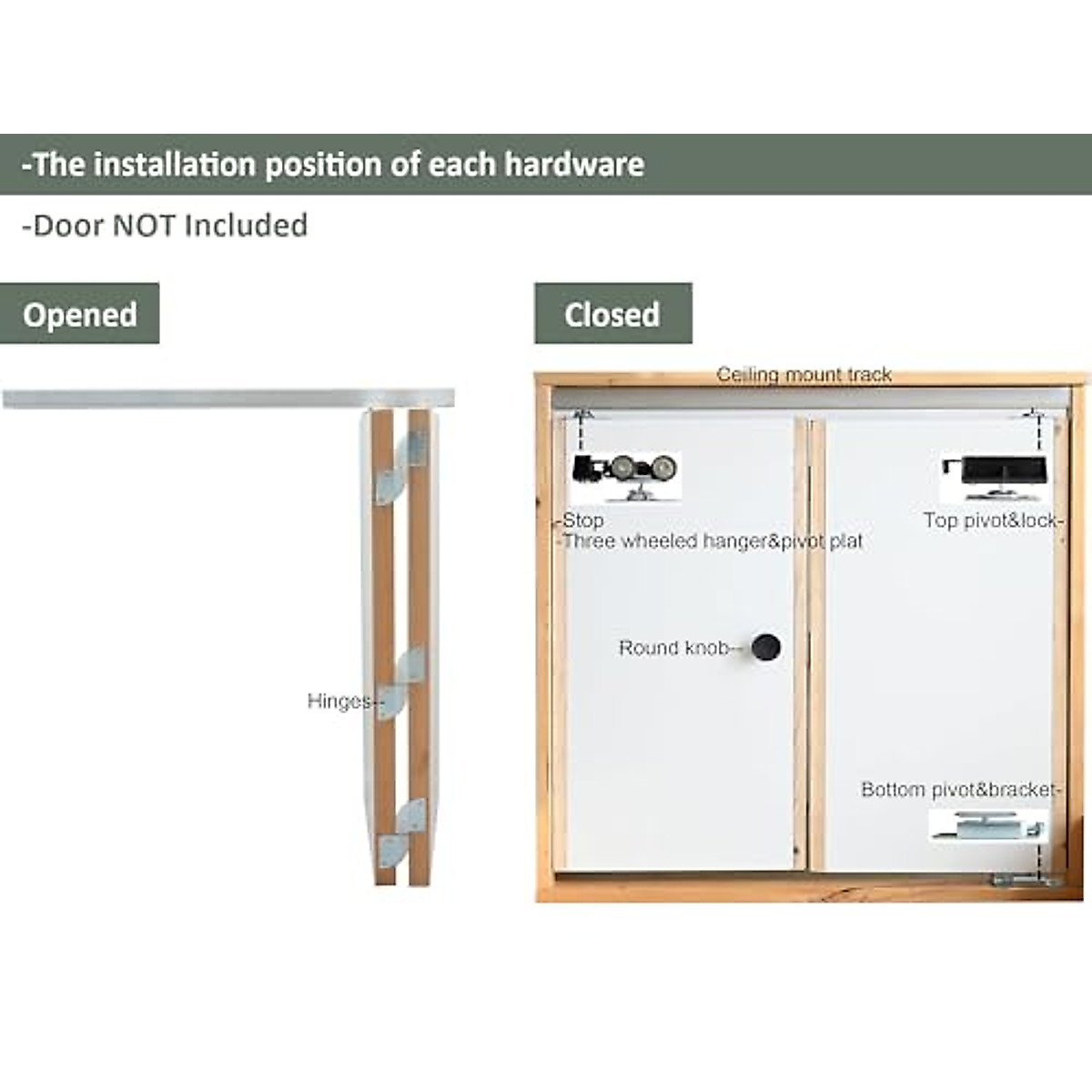 DIYHD 96" Bifold Interior Door Hardware,Ceiling Mount Bi Folding Closet Door Kit for 4 Door,Fit Door Width 95-1/16",No Door