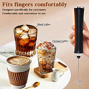 Rechargeable Milk Frother Handheld For Coffee,3 Speeds Frother Wand With Stand, Batidora De Mano Electrica,Coffee Frother With 2 Heads,Drink Mixer Electric Handheld,Kitchen Essentials(Black)