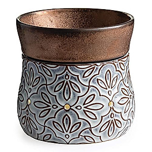 CANDLE WARMERS ETC 2-in-1 Deluxe Candle and Wax Fragrance Warmer with LED Light and Auto Shut Off for Timed Candle Warming, Bronze Floral