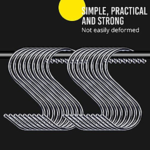 WHITECLOUDZ 30 Pack S Hooks for Hanging Plants, Stainless Steel S Hooks Heavy Duty for Hanging Clothes, Durable Large S Shaped Closet Hooks for Kitchen