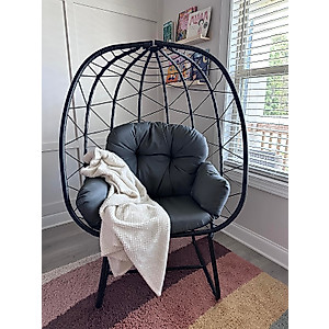 YITAHOME Egg Chair with Stand Outdoor Indoor Egg Lounge Chair Cushion Wicker Chair Rattan Chair Included for Patio, Garden, Backyard, Porch, Gray