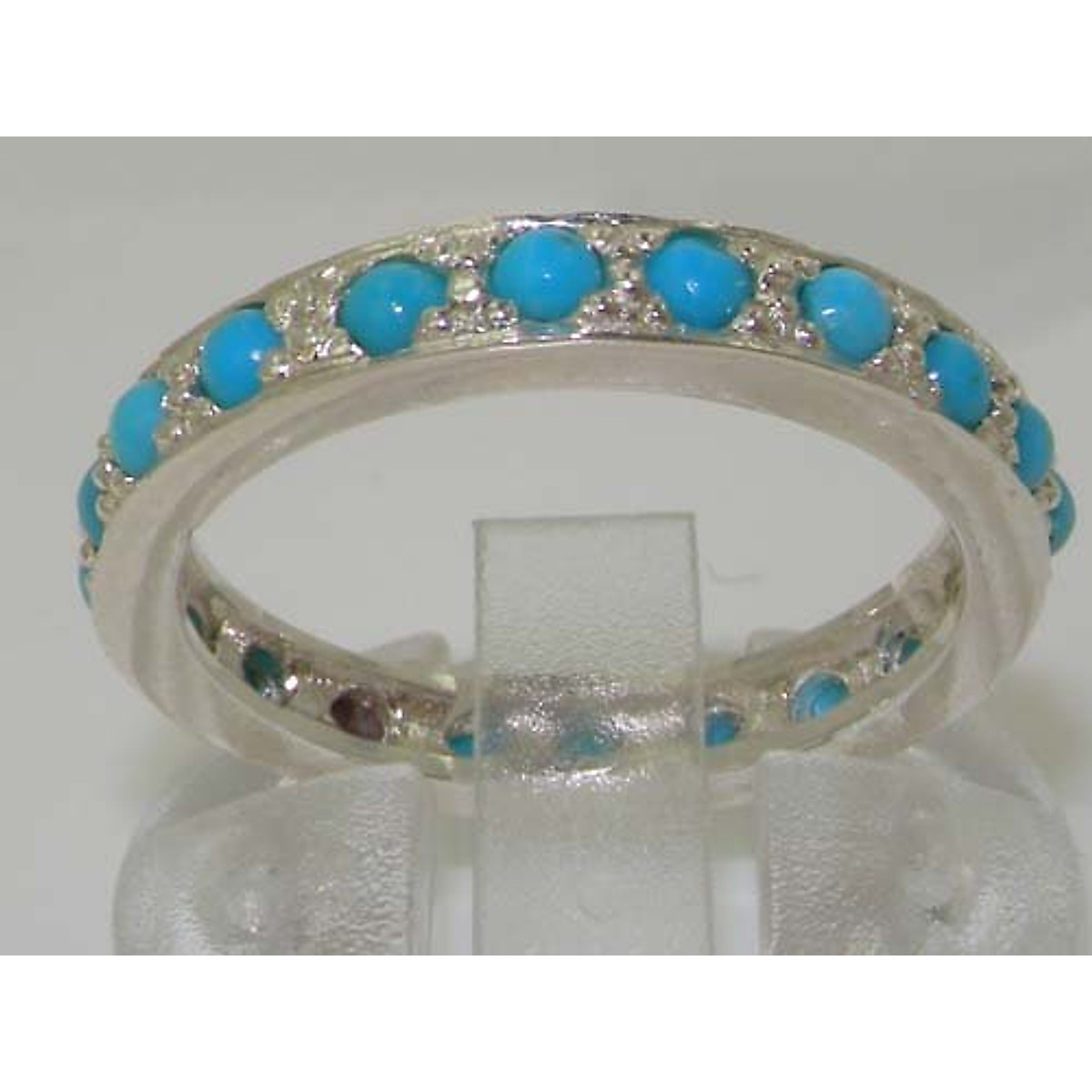 LetsBuyGold 925 Sterling Silver Real Genuine Turquoise Womens Band Ring - Size 10