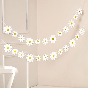 Myhiju 2 Packs Daisy Boho Banner Party Decorations,Groovy Party Favors White Daisy Decor Spring Flower Garland Daisy Paper Cutouts for Indoor Outdoor Girls Shower Birthday Party Supplies