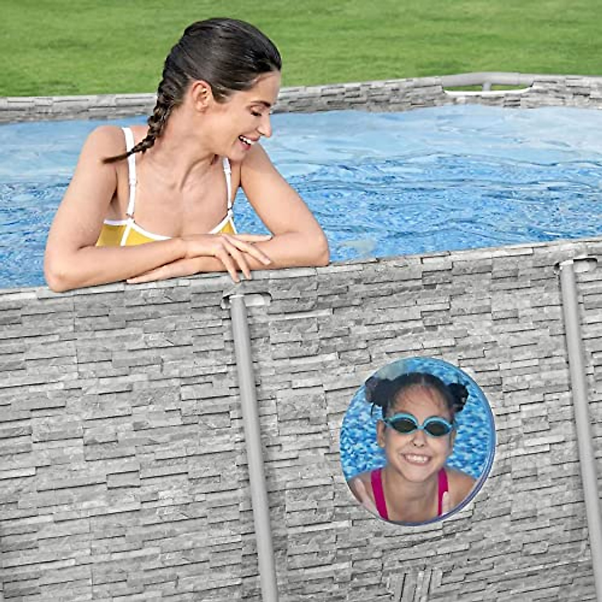 Bestway 56715E Power Steel Swim Vista 14' x 8'2" x 39.5" Outdoor Oval Above Ground Swimming Pool Set with 530 GPH Filter Pump, Cover, & Ladder