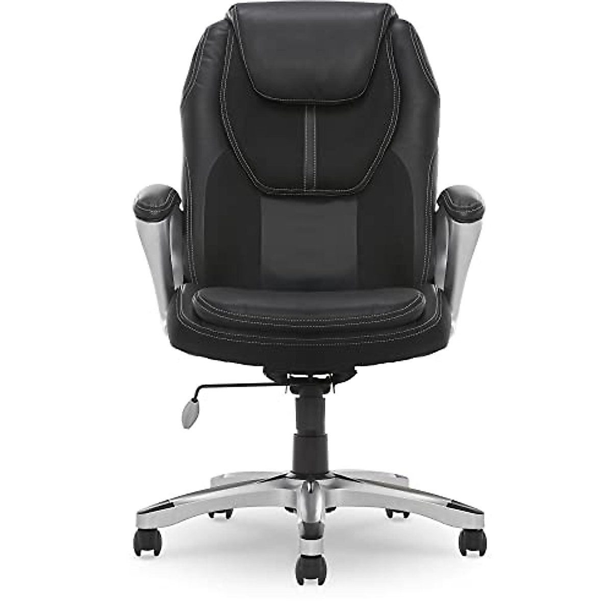 Serta Executive Office Padded Arms, Adjustable Ergonomic Gaming Desk Chair with Lumbar Support, Faux Leather and Mesh, Black