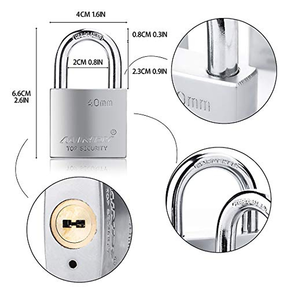 40mm Heavy Duty Lock Warehouse Waterproof Keyed Padlock High Security Padlock with 4 Keys