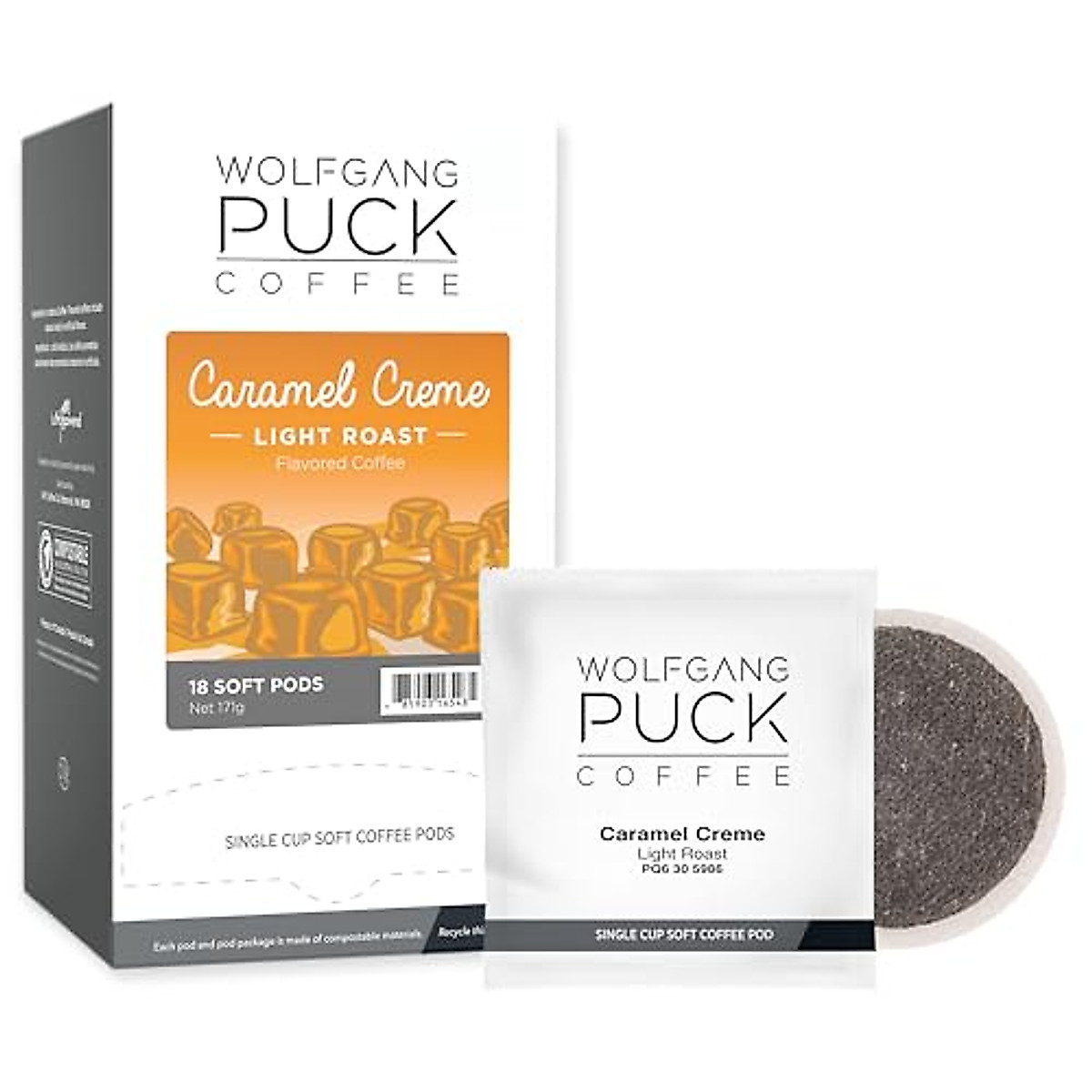 Wolfgang PuckCoffee, Caramel Cream, 9.5 Gram Soft Pods, 18 Count (Pack of 1)