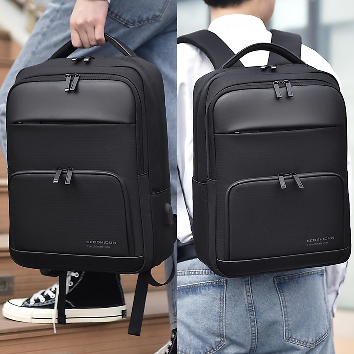 Kamlui Laptop Backpack for Men Black with Laptop Compartment Computer Case Laptop Bag