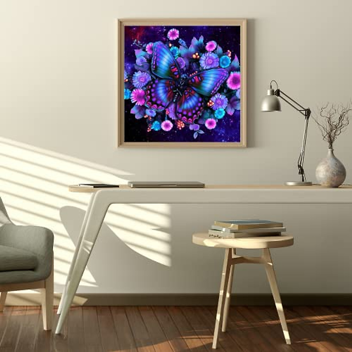Diamond Painting Kits for Adults Beginners -Diamond Art Kits for Home Wall Decor - DIY 5D Round Full Drill Butterfly & Flowers Picture Arts Craft - Includes Diamond Dotz and Gem Art 13.8x13.8 inch