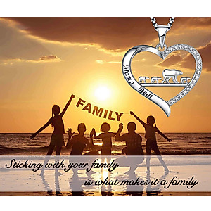 MUATOGIML Mothers Day Gifts 925 Sterling Silver Engraved Mama Bear Mother Daughter Love Heart Pendant Necklace, Jewelry Gifts for Mom Women Wife