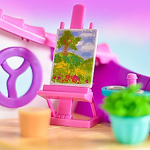 Sunny Days Entertainment Honey Bee Acres Rainbow Ridge Sunburst Art Studio – 50 Furniture Accessories with Exclusive Unicorn Figure | Light Up Dollhouse Playset | Pink Pretend Play Toys for Kids