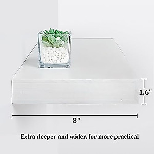 Fun Memories Floating Shelves 36 Inch Long, Rustic White Wood Shelves 8 Inch Deep, Farmhouse Large Display Wall Shelves for Bedroom, Living Room, Kitchen, Set of 2, 36" W x 8" D x 1.6" H