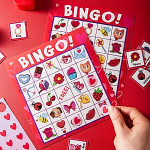 JOYIN 28 Players Valentine's Day Bingo Set, Game Cards for Kids School Classroom Party Supplies, Family Activity