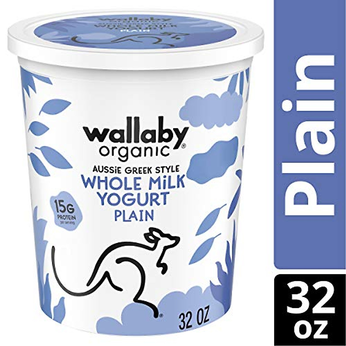 Wallaby Organic Aussie Greek Whole Milk Yogurt, Plain, 32 oz. USDA Organic
