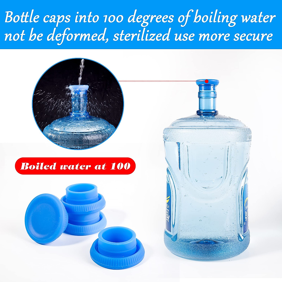Jell-Cell 5 Gallon Water Jug Cap Silicone - Reusable Water Bottle Caps for 55mm No-Splash,No Leak and Spill Replacement Cap,3 Pack