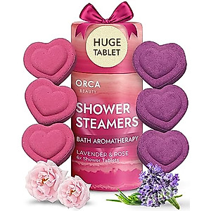 6PC Heart-Shaped Shower Steamers Aromatherapy, HUGE Shower Bomb 1.4OZ, Birthday Gifts for Women, Rose & Lavender Shower Steamer, Shower Bombs Aromatherapy, Shower Tablets for Self Care Gifts for Women