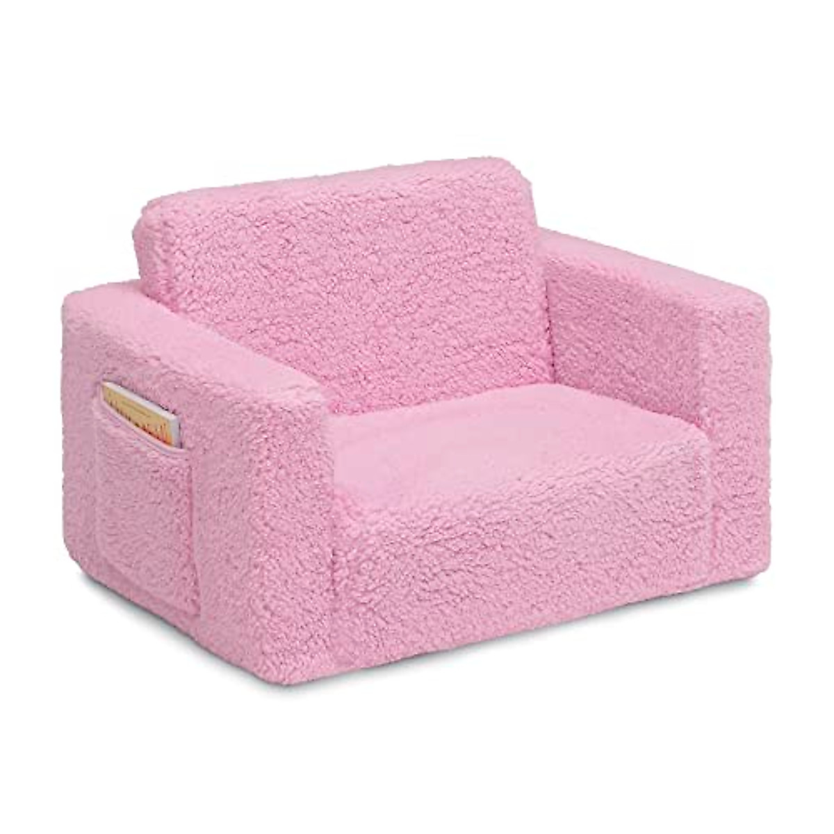 Delta Children Cozee Flip-Out Sherpa 2-in-1 Convertible Chair to Lounger for Kids, Pink