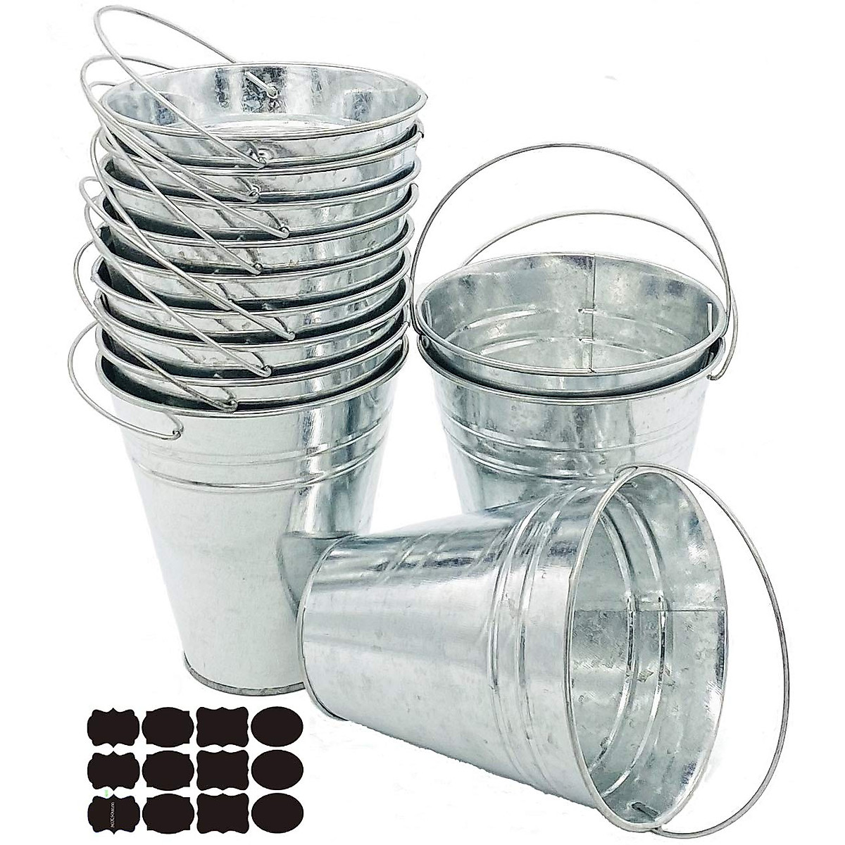 Goldenvalueable 12 Metal Buckets 5 Inch Galvanized Pail for Wedding Decorations, Centerpieces for Party, Garden Planters