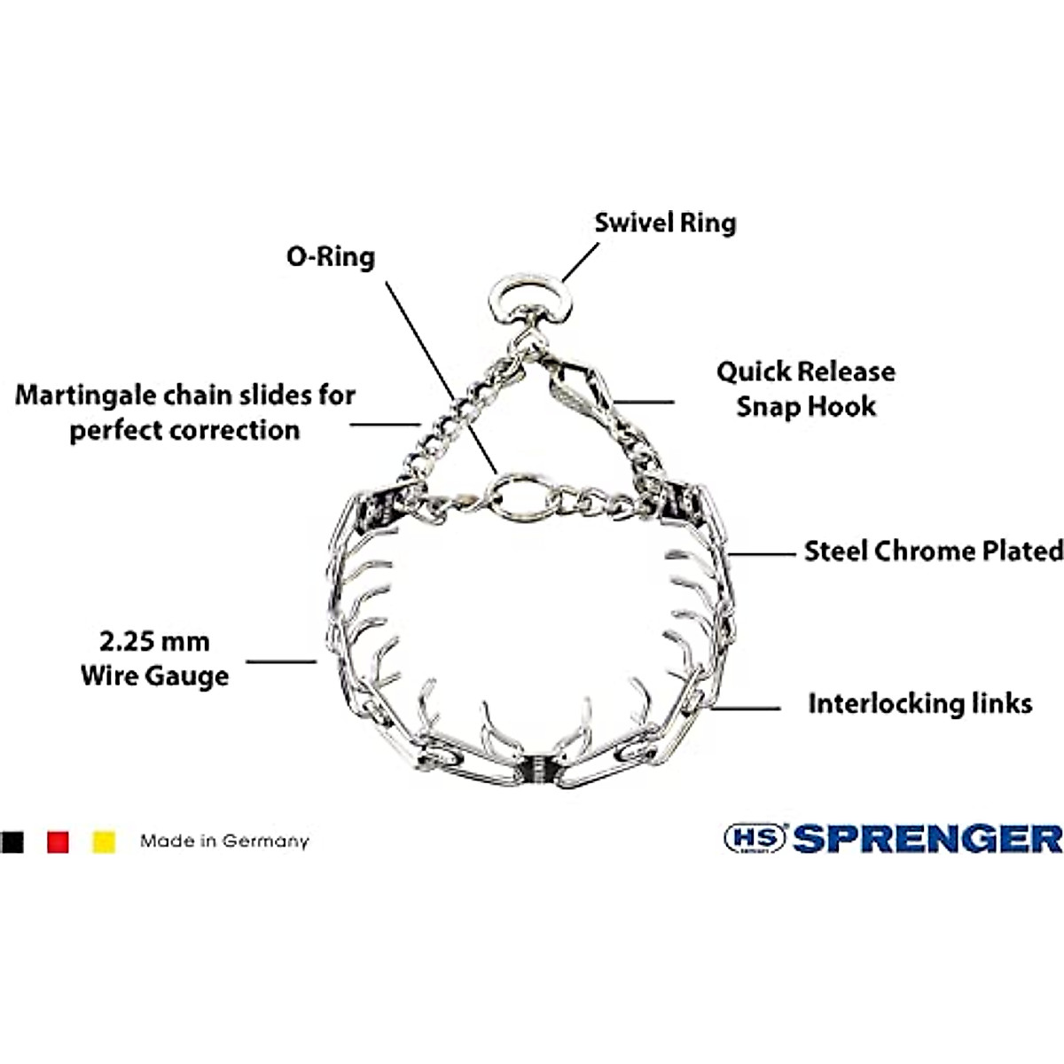 Herm Sprenger Chrome Plated Steel Training Prong Collar with Quick Release Snap for Dogs, Small, 2.25mm, 16-Inch