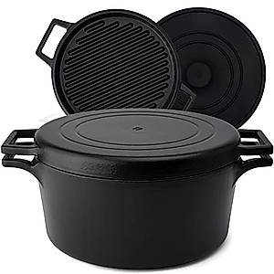 KIVY 6 QT Dutch Oven Pot with Grill Pan Lid - Enamel Dutch Oven for sourdough bread baking - Enameled Cast Iron Dutch Oven with Lid Cast Iron Pot - Instant Dutch Oven Set - Dutch Ovens with Lids