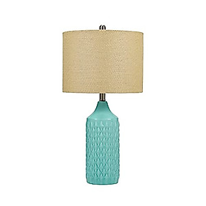 Catalina 19970-000 Cassie Quilted Ceramic Table Lamp with Linen Drum Shade, 26.5", Classic Aqua Blue