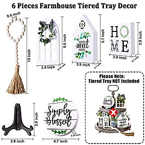 6 Pcs Wooden Farmhouse Tiered Tray Decor Home Sweet Simply Blessed Tray Decor Wooden Beads Garland (Tiered Tray and Artificial Plant Not Included)
