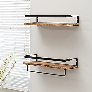 HOUSENLuxury Floating Shelves Bathroom Shelves with Towel Bar Set of 2, Wall Mounted Storage Shelves with Wood for Kitchen, Bedroom, Living Room,Office (Wood)