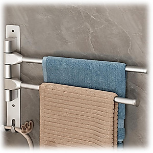 Adhesive Hooks, 2-5 Arm Swing Out Towel Rack Wall Mounted, Swivel Folding Hideaway Towel Rail, Aviation Grade Aluminum, Towel Storage Rack/Towel Rails For Bathroom/Kitchen/Toilet(Color:Silver,Size:2 h