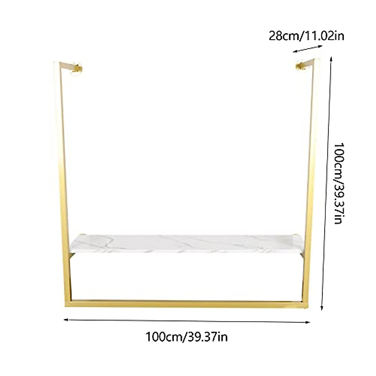 Wall Mounted Clothes Rack Clothing Store Garment Rack Clothing Racks for Hanging Clothes Rail Closet Clothes Hanger Rack Metal Storage Display Rack Simple Clothing Rack Gold (U-Shaped+Board)