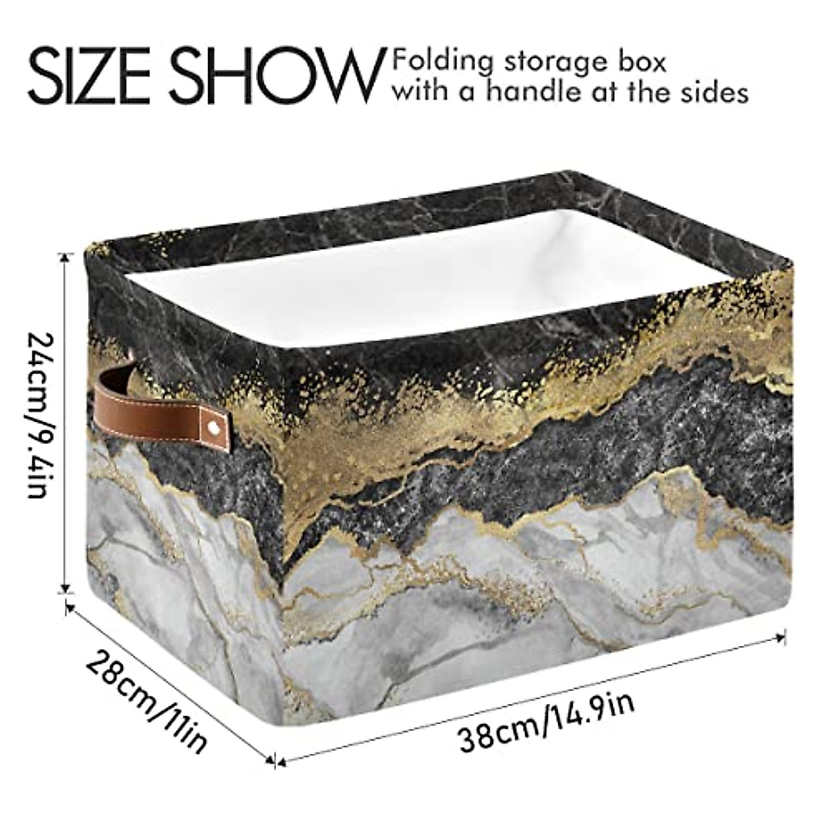Gold Black Marble Square Storage Basket Storage Bins Canvas Storage Organizer Closet Shelf Organizer for Home Office, 1 Pc