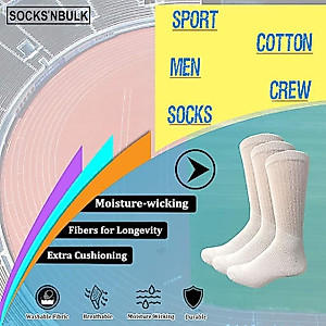 SOCKS'NBULK 60 Pairs Wholesale Bulk Sport Cotton Mens Crew, Ankle, Tube Socks, Size 10-13 (Mens White Crew Gray Heel Toe)