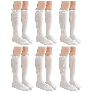 Toptim Kids Girl Mid-calf Knee High Socks Casual Dress Socks Long Tube (6-9 Years, 6 White)