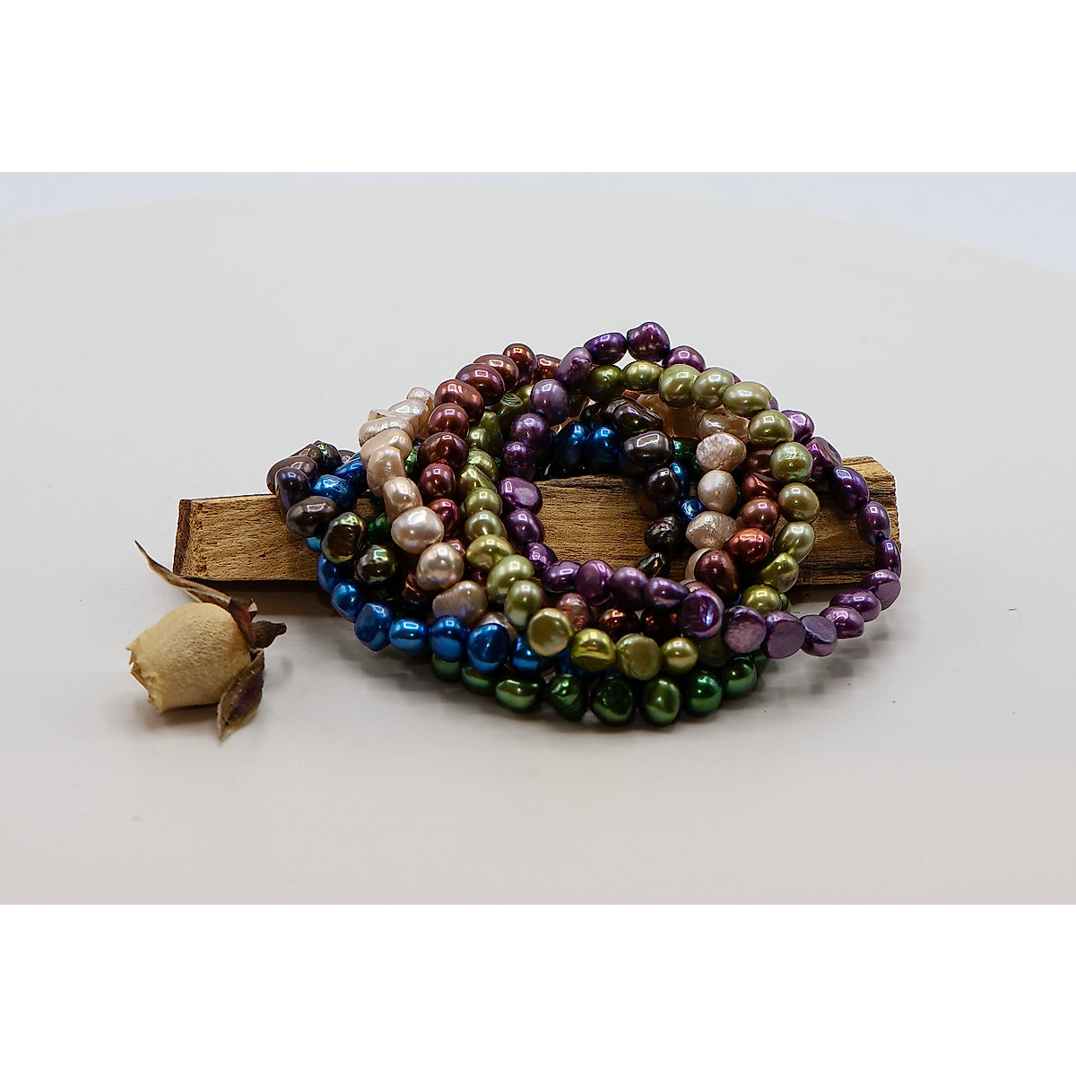 LTC Designs Dyed Multi Colored Freshwater Cultured Pearl Seven-Piece Stretch Bracelets Set 6-6.5 for Women, Teens, and Girls