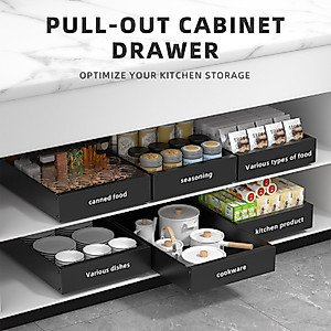 Pull Out Cabinet Organizer, Pull Out Drawers for Cabinets, 11.8" W x 16.9" D, Cabinet Pull Out Shelves, Heavy slide drawers Fixed with Adhesive Nano Film Fixed, For Kitchen, Bathroom (Black)