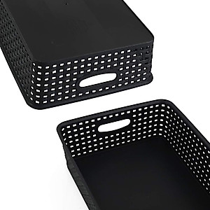 Tstorage 5 Packs Plastic Paper Storage Basket Tray for Office, Black