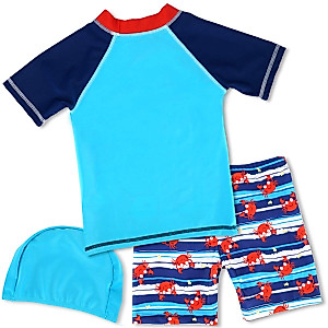 Achiyi Baby Boys Kids Swimsuits Two Pieces Short Long Sleeve Rash Guard Bathing Suits Swim Trunks UPF 50+ Crab 8