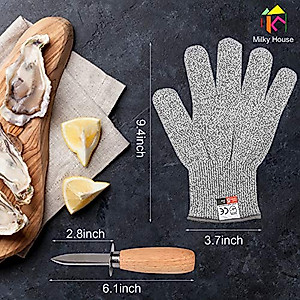 Milky House Oyster Shucking 4 Pieces Set, Oyster Shucker Opener Tool Oyster Shucking Knife with Level 5 Protection Food Grade Cut Resistant Gloves, XL