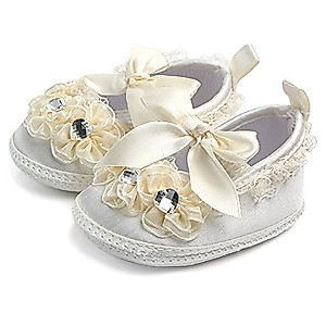 LFHT Baby Girl Infant Satin Mary Jane Baptism Shoes Dance Ballerina Slippers (6-9 Months, Beige)