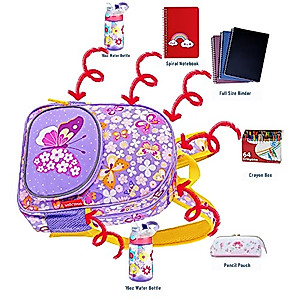 Daaupus Purple Butterfly Pattern Children's Backpack Children's Umbrella Set