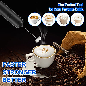 Milk Frother, Maker for Coffee, Latte, Cappuccino, Hot Chocolate, Durable Mini Drink Mixer With Stainless Steel, Black