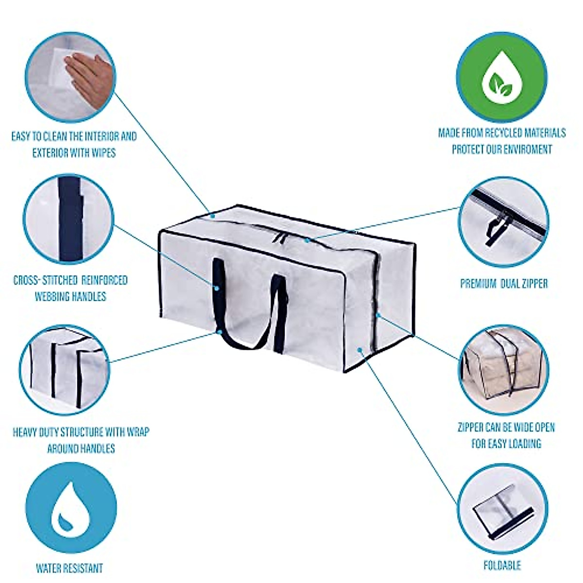 VENO 8 Pack Heavy Duty Extra Large Clear Storage Bag, Moving Bag, Clothes Organizer, for Blanket, Comforter, Bedroom Closet, Dorm Room Essentials, Moving Supplies, Storage Tote, Reusable and Sustainable (Clear - Set of 8)