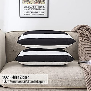 JOJOGOGO Black Outdoor Lumbar Pillow Covers 12x20 Waterproof Set of 2 Black and White Rectangle Outdoor Lumbar Pillows for Porch Swing Garden Bench and Patio Furniture